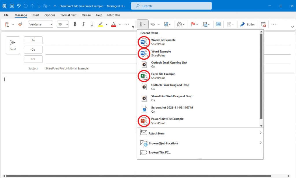 How to attach SharePoint files as links in Outlook - Computer Services ...